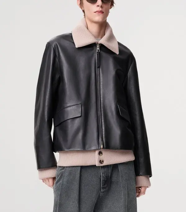 Loewe Leather Jacket With Ribbed Trim