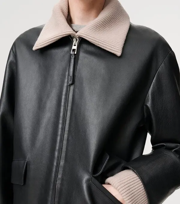 Loewe Leather Jacket With Ribbed Trim