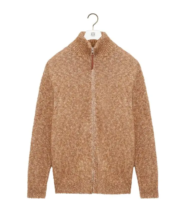 Loewe Jacquard Anagram Zip-up Relaxed Cardigan - Beige