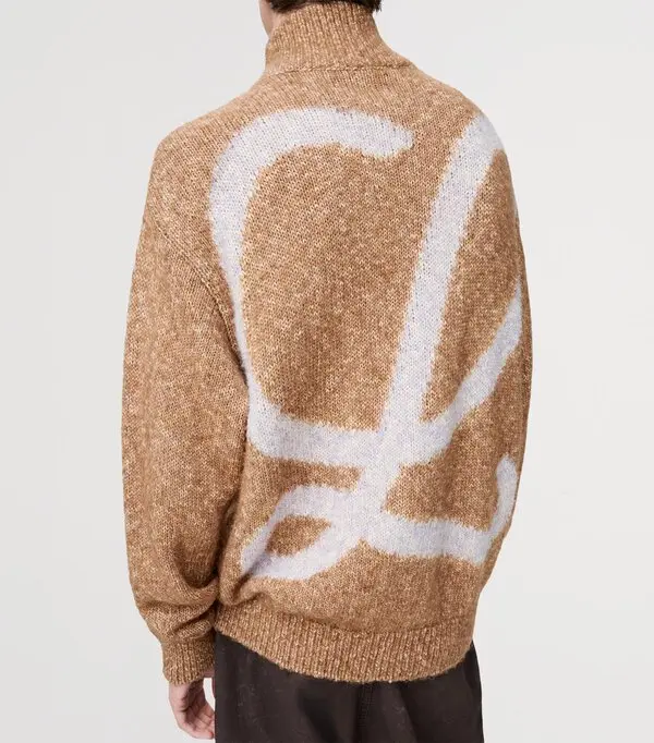 Loewe Jacquard Anagram Zip-up Relaxed Cardigan - Beige