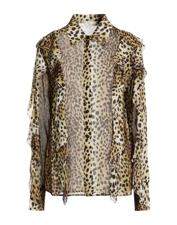 Blumarine Leopard-print Ruched Shirt - Beige