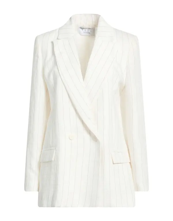 KAOS Striped Double-breasted Blazer - White