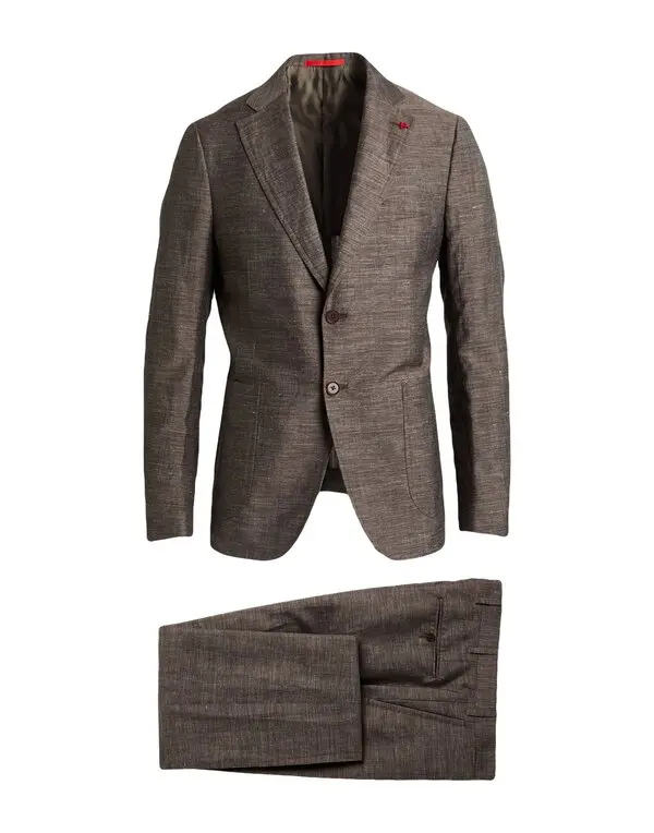 Isaia Suit Size Wool, Linen - Brown