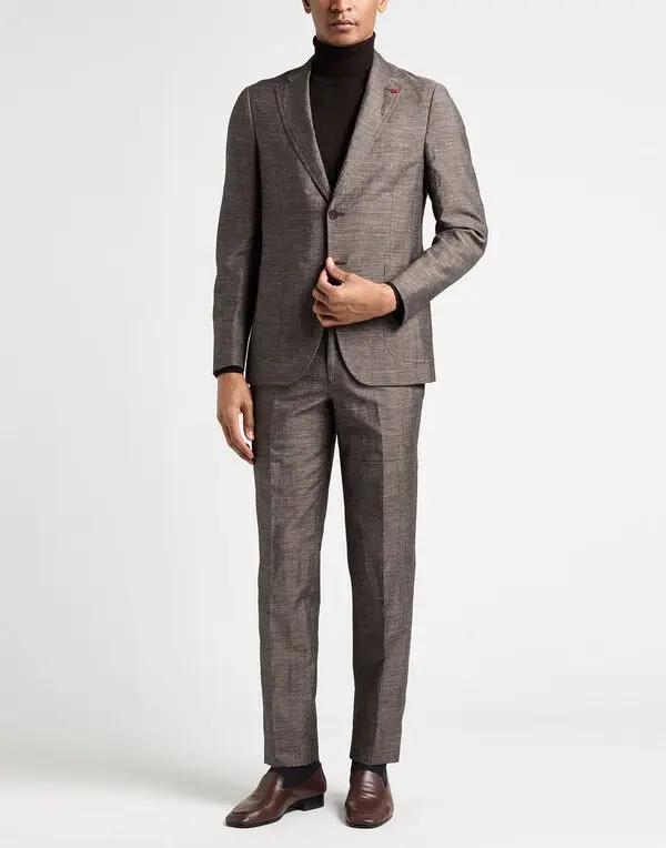 Isaia Suit Size Wool, Linen - Brown