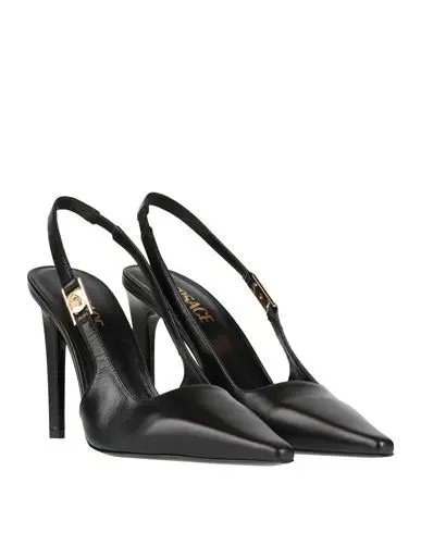 Versace Glossed Calfskin Pointed Toe Stiletto Heel Slingback Pumps
