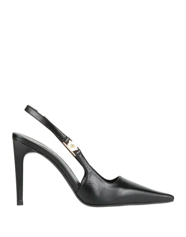 Versace Glossed Calfskin Pointed Toe Stiletto Heel Slingback Pumps