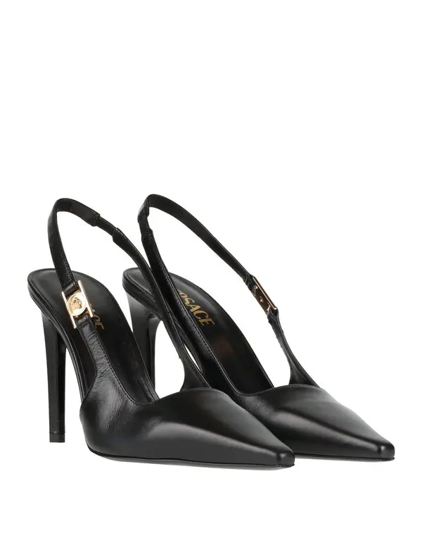 Versace Glossed Calfskin Pointed Toe Stiletto Heel Slingback Pumps