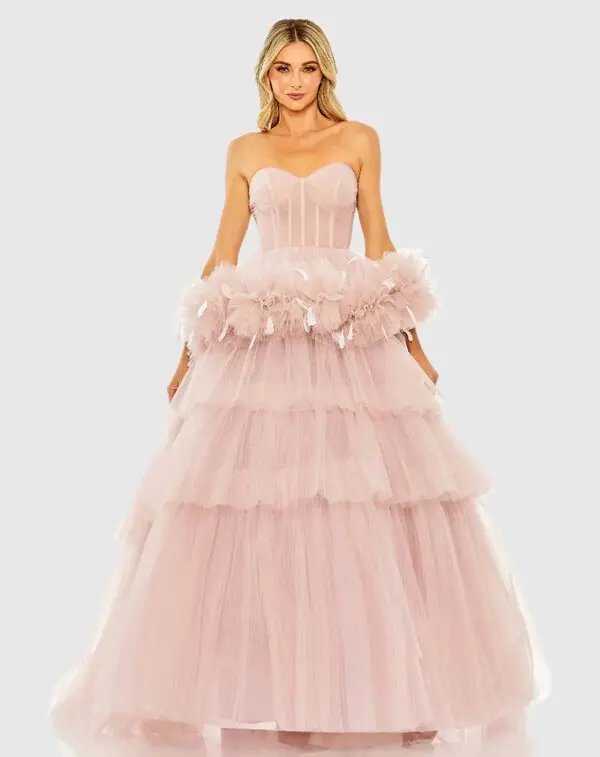 Mac Duggal Tulle Ballgown With Feather Trim