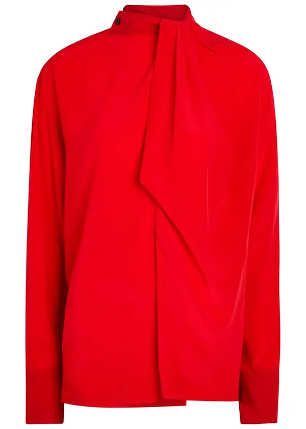 Victoria Beckham Draped Asymmetric Silk Blouse - Red