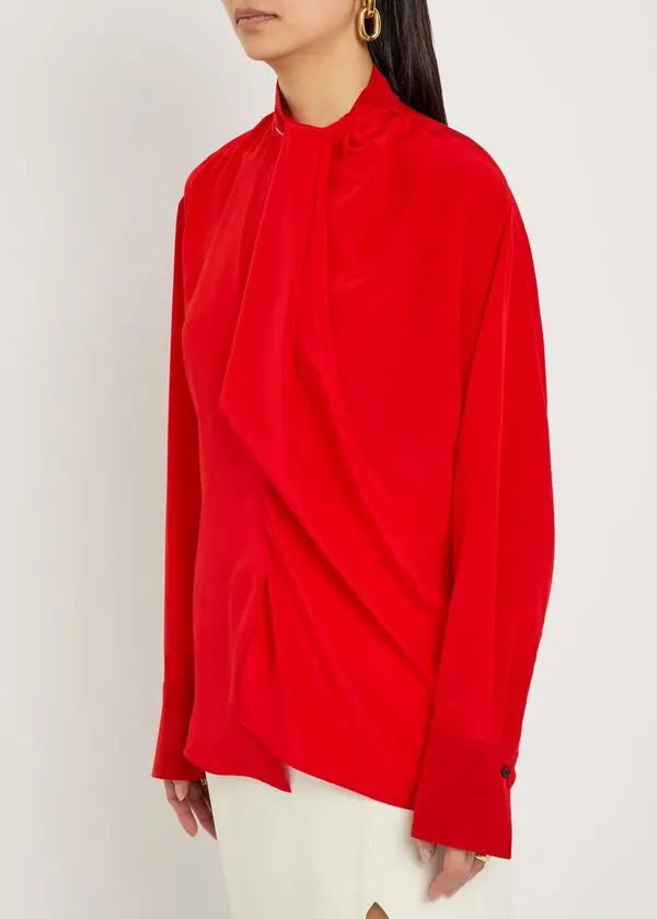 Victoria Beckham Draped Asymmetric Silk Blouse - Red
