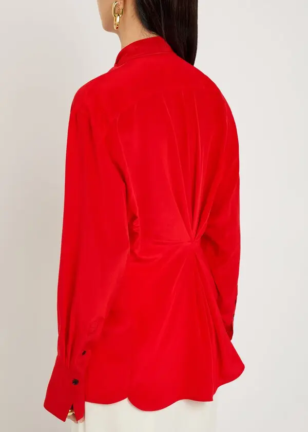 Victoria Beckham Draped Asymmetric Silk Blouse - Red