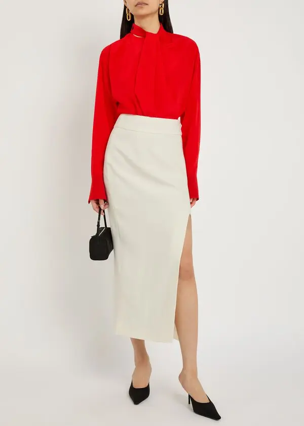 Victoria Beckham Draped Asymmetric Silk Blouse - Red