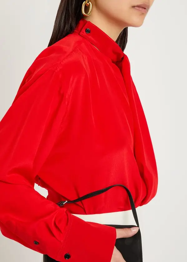 Victoria Beckham Draped Asymmetric Silk Blouse - Red