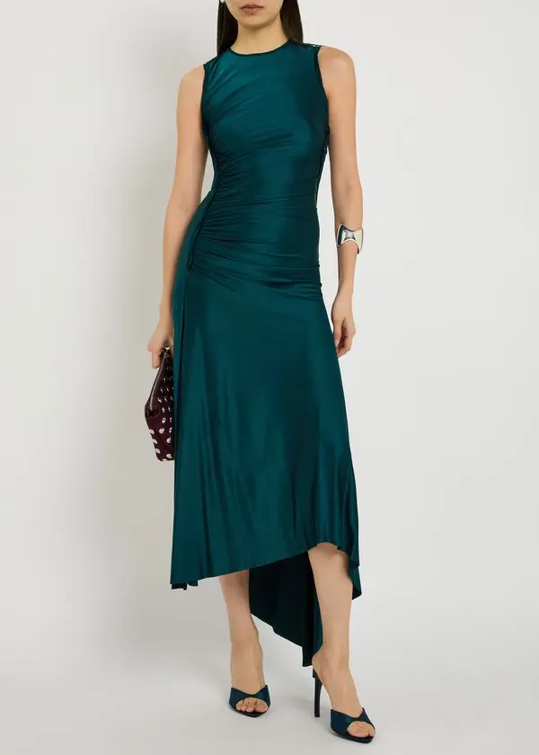 Victoria Beckham Ruched Asymmetric Stretch-jersey Midi Dress