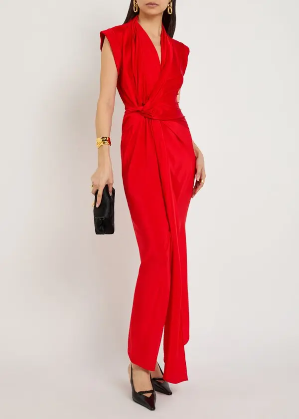 red twisted asymmetric maxi dress Asymmetrical Twist Knot Mermaid Maxi Dress In Burgundy  Littlebox India