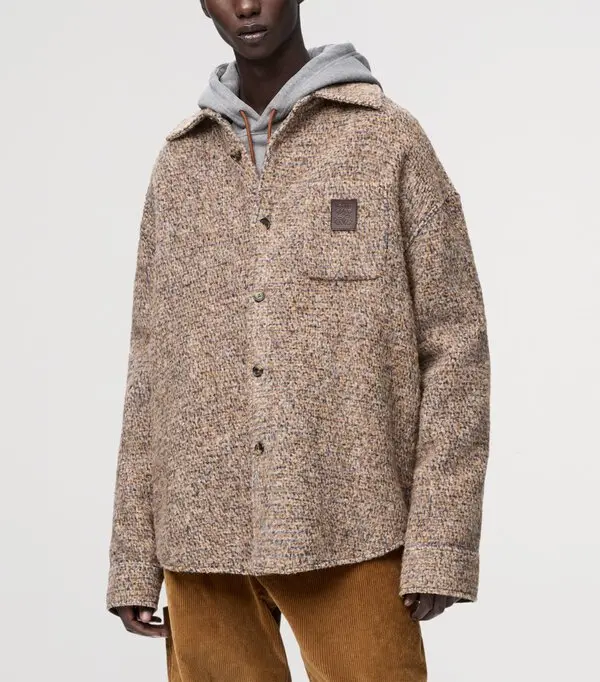 Loewe Wool-blend Micro-check Overshirt - Beige