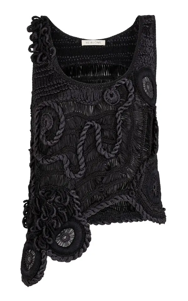 HEIRLOME Freeform Crochet Silk-cotton Top - Black
