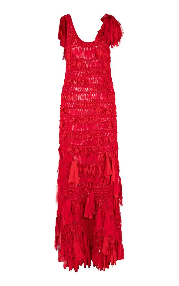 HEIRLOME Juanita Tassel-embellished Woven Silk Maxi Dress - Red