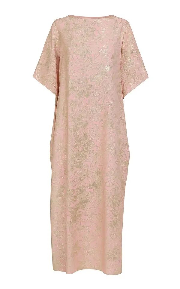 DIMA AYAD Metallic Floral-print Maxi Caftan - Rose Gold