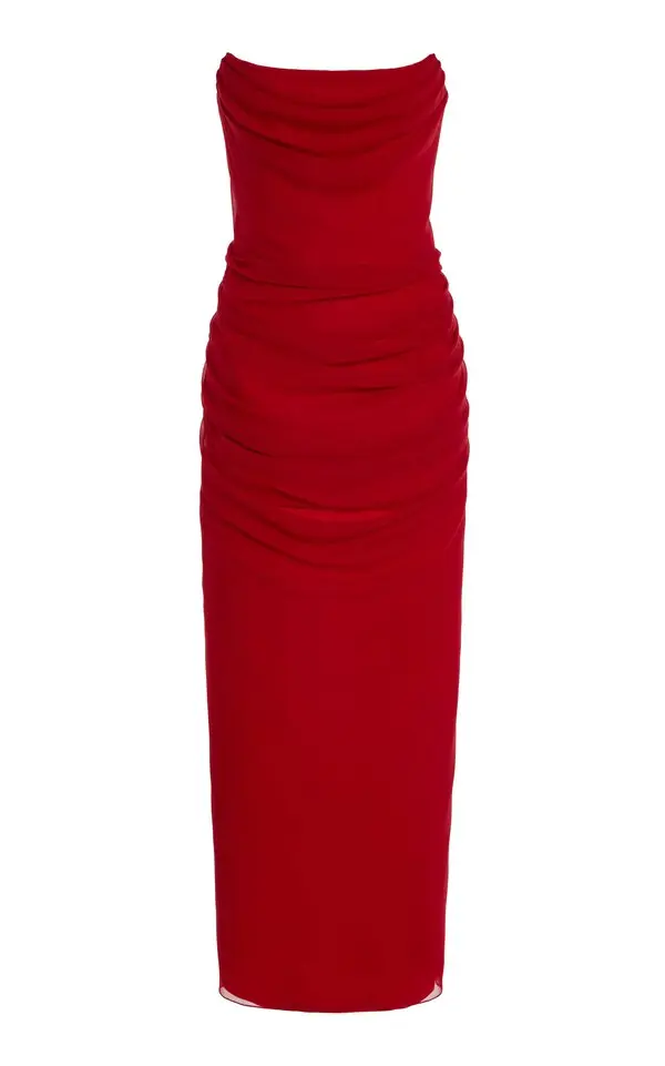 Carolina Herrera Draped Silk-chiffon Midi Dress - Red