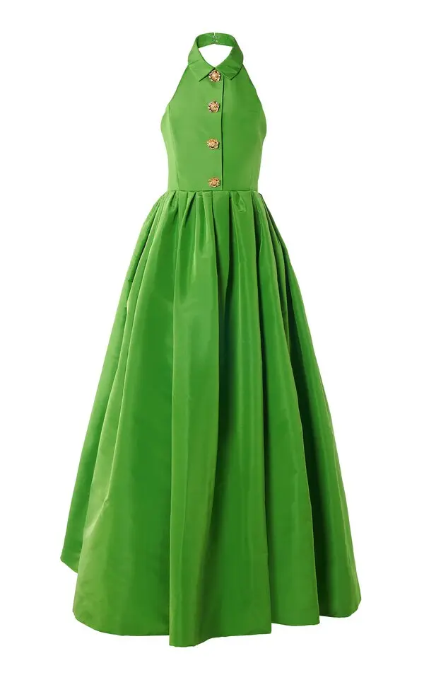 Carolina Herrera Halter Silk-Faille Gown - Green | Editorialist