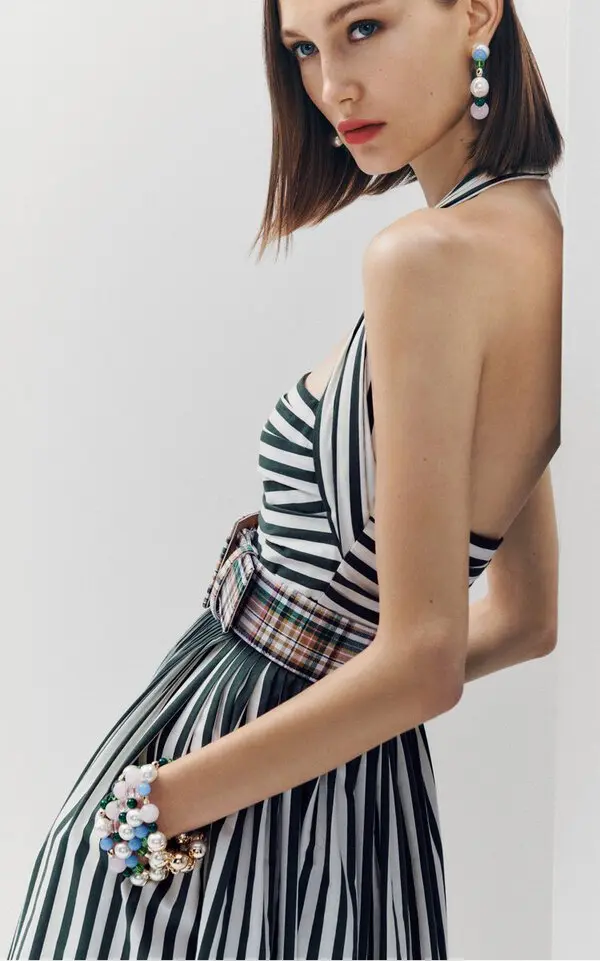 Carolina Herrera Ruched Halter Dress - Stripe | Editorialist