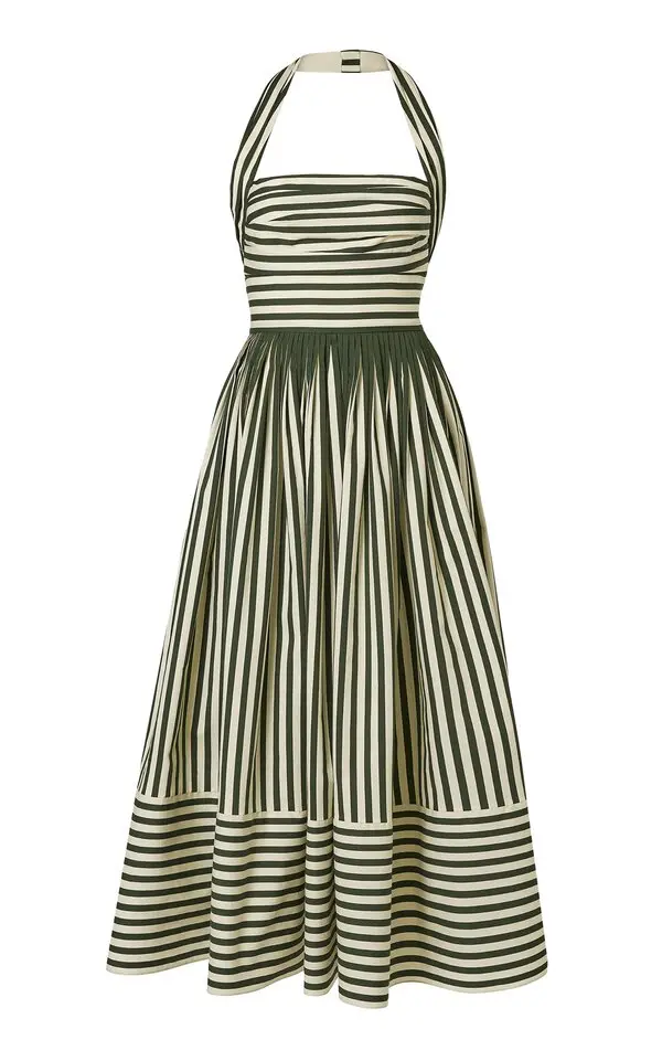 Carolina Herrera Ruched Cotton-blend Halter Midi Dress - Stripe