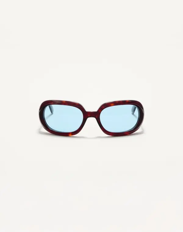 Valentino Garavani Oval Wrap-around Sunglasses - Dark Havana/light Blue