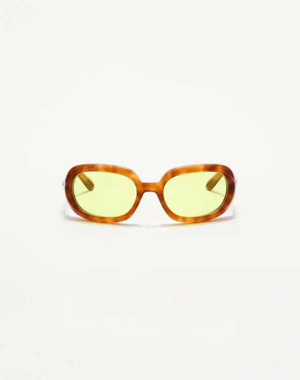 Valentino Garavani Oval Wrap-around Sunglasses - Medium Havana/acid Green