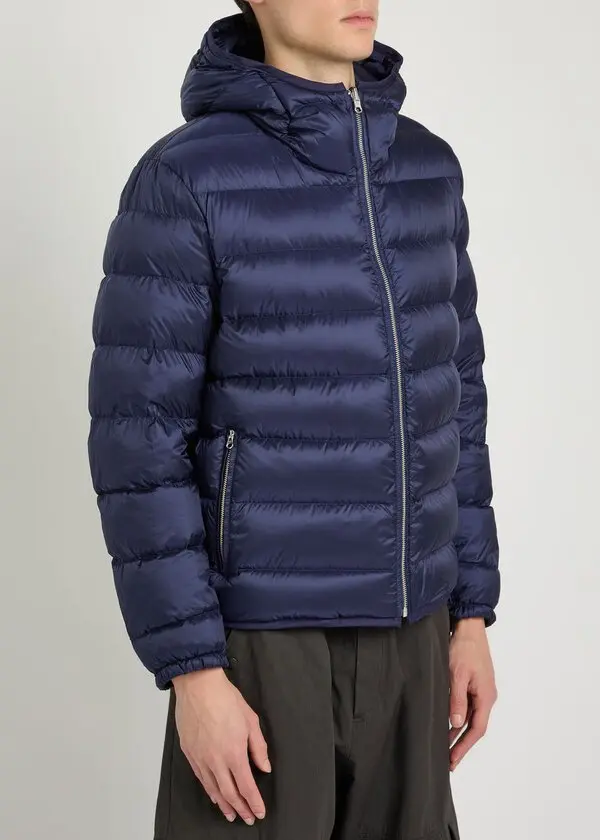 TEN C Padded Hooded Nylon Jacket - Navy