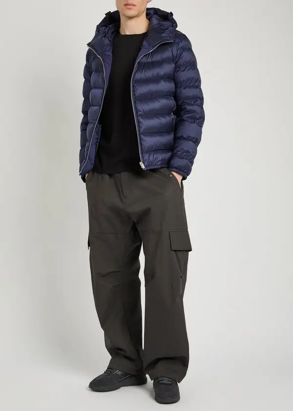 TEN C Padded Hooded Nylon Jacket - Navy
