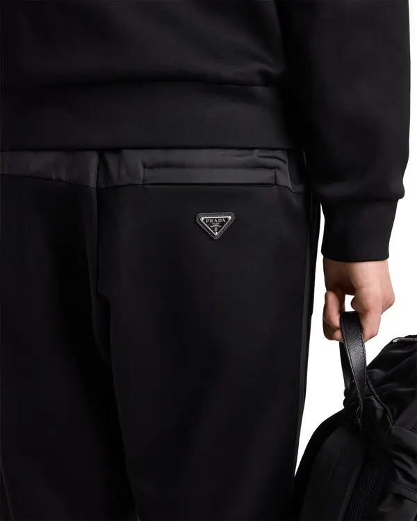 Prada Cotton Fleece Pant With Re-nylon Detail - Black