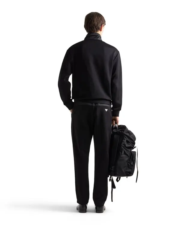 Prada Cotton Fleece Pant With Re-nylon Detail - Black