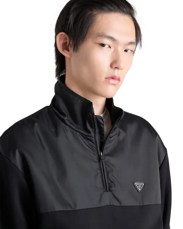 Prada Cotton Fleece Zipper Jacket With Re-nylon Detail