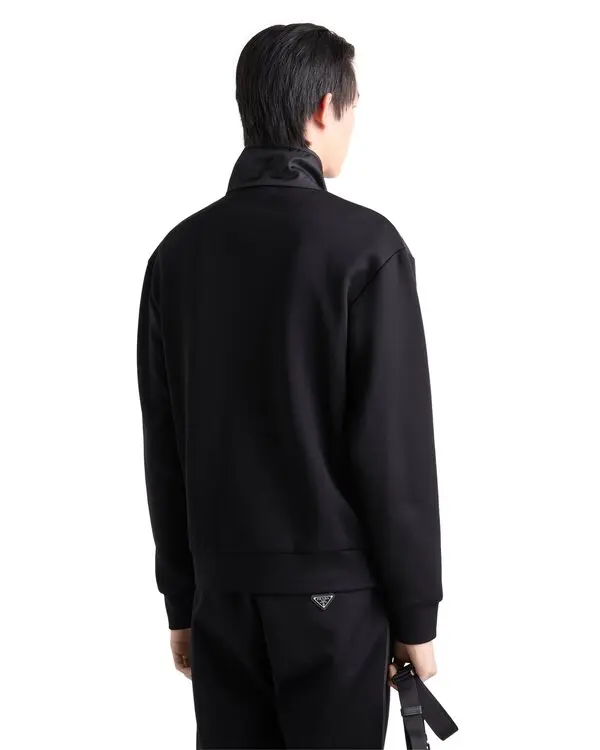 Prada Cotton Fleece Zipper Jacket With Re-nylon Detail