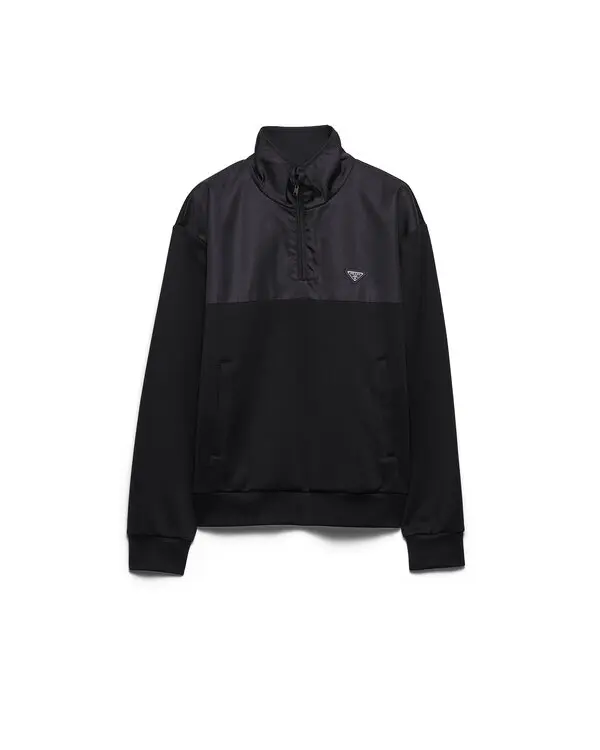 Prada Cotton Fleece Half-zipper Sweatshirt With Re-nylon Details