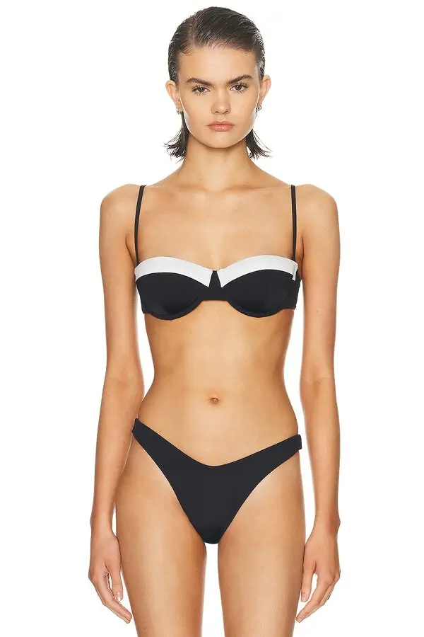 Staud Jo Balconette Bikini Top - Black & White