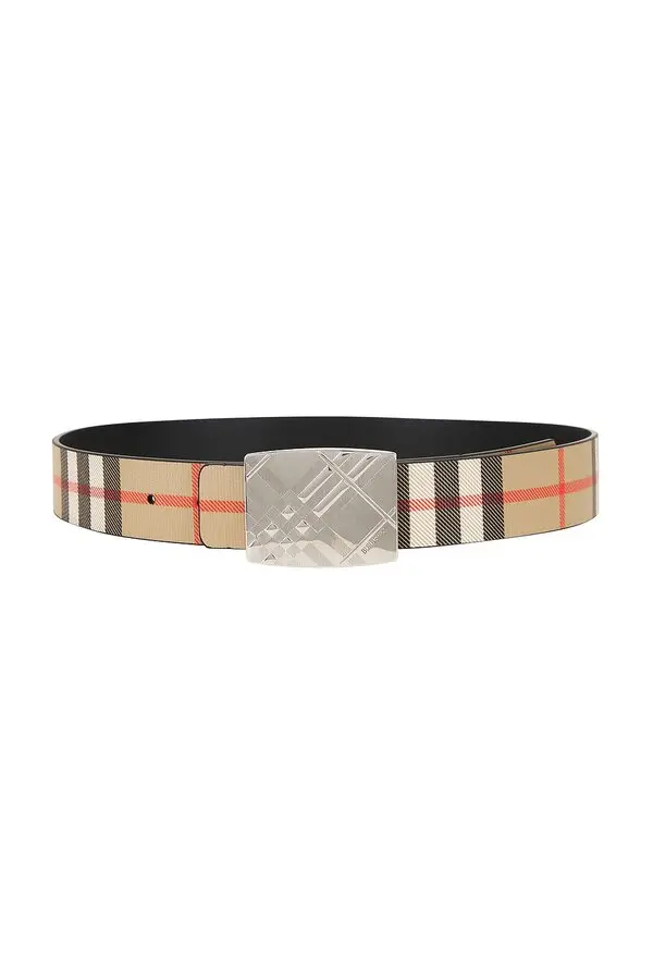 Burberry Check Engraved 35mm Belt - Black  Sand  & Silver