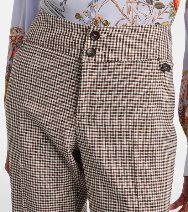 Etro Checked Wool-blend Cropped Flare Pants