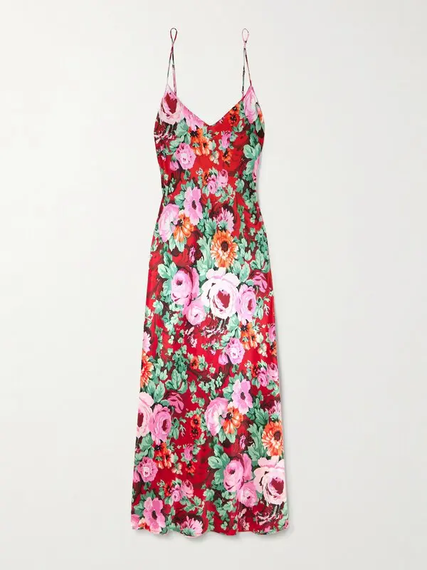 Olivia Von Halle Garbo Floral-print Silk-satin Nightdress - Multi