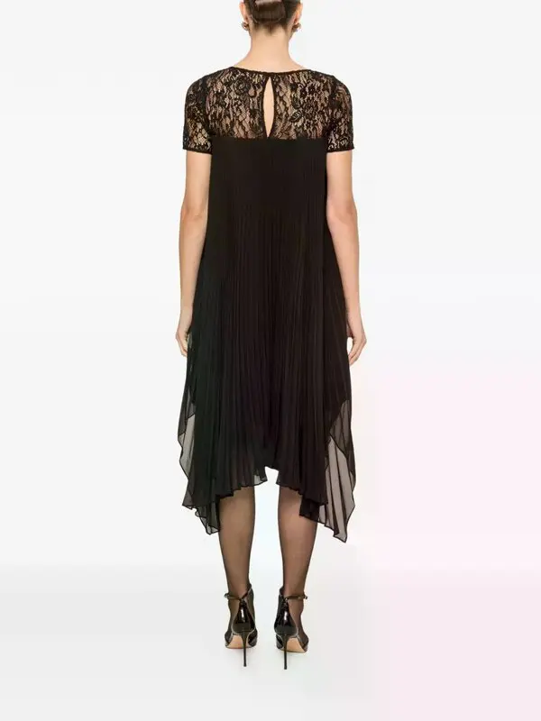 NISSA Lace-panel Pleated Midi Dress