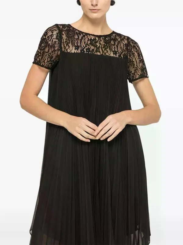 NISSA Lace-panel Pleated Midi Dress