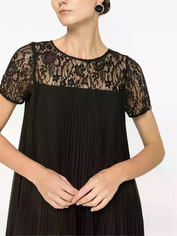 NISSA Lace-panel Pleated Midi Dress