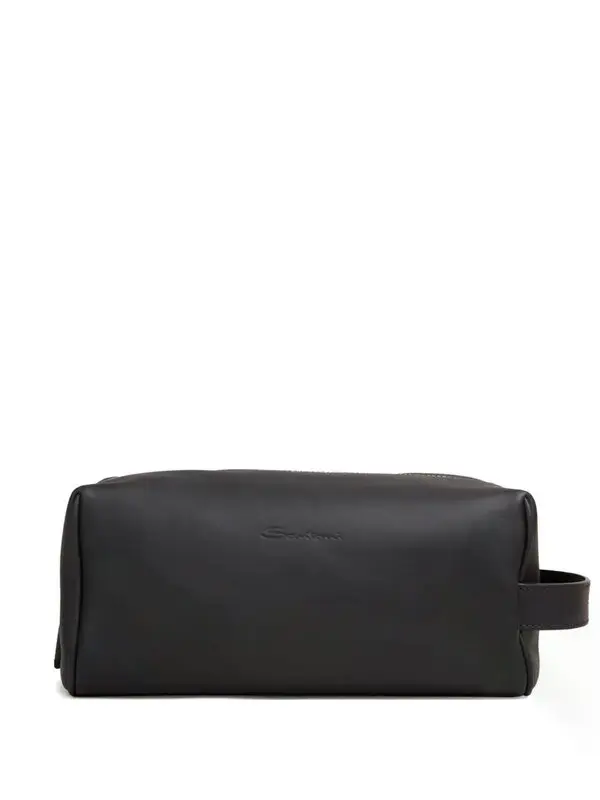 Santoni Zip Leather Wash Bag