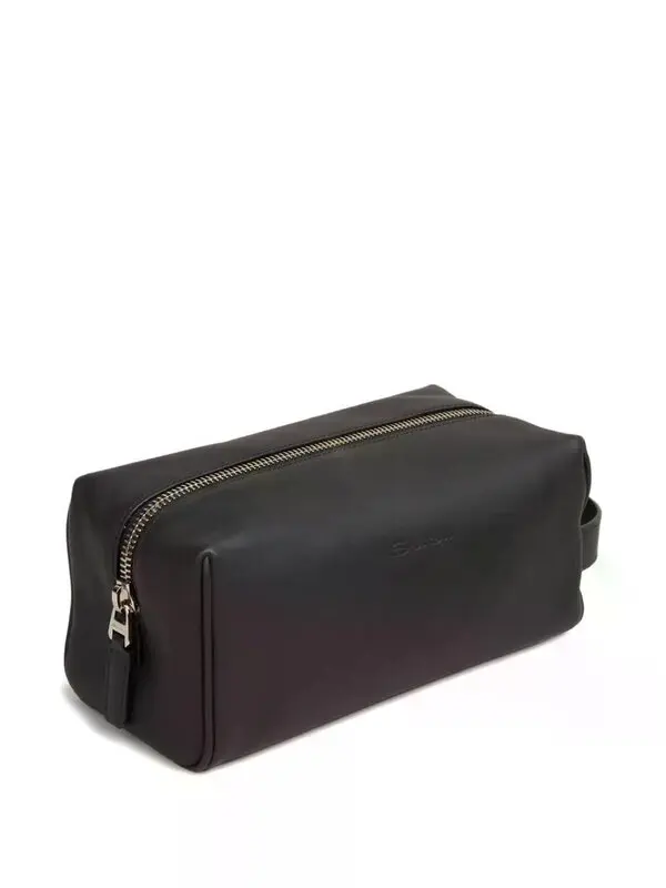 Santoni Zip Leather Wash Bag