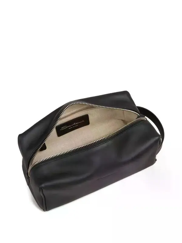Santoni Zip Leather Wash Bag