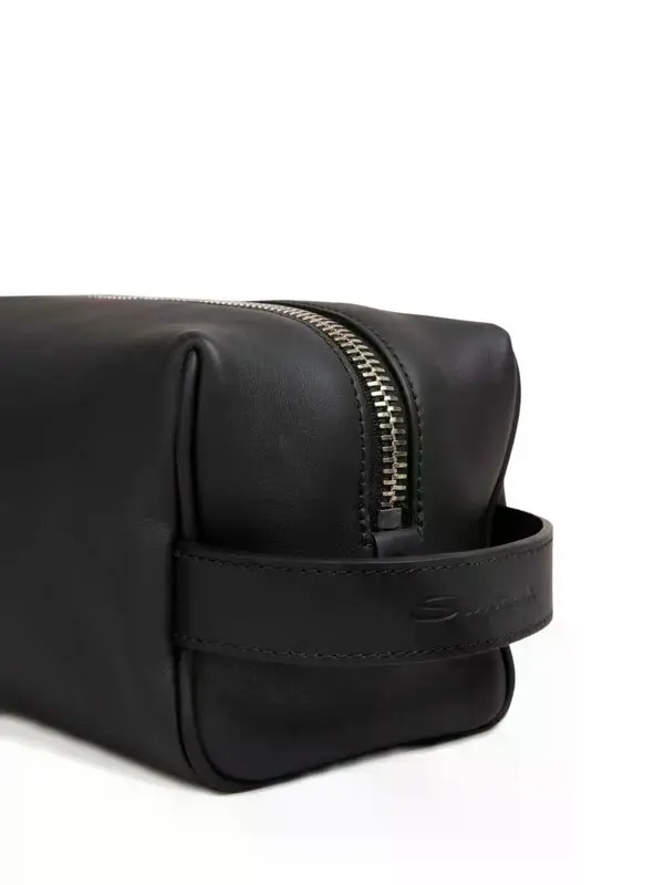 Santoni Zip Leather Wash Bag