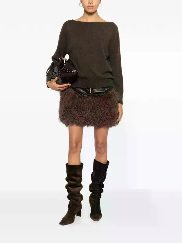 GRAN SASSO Boat-neck Fine Knit Top - Brown