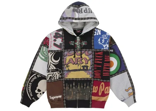 Supreme Number Nine Patchwork Zip Up Hooded Sweatshirt - Multicolor