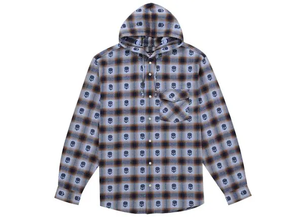 Supreme Number Ine Hooded Flannel Shirt - Blue